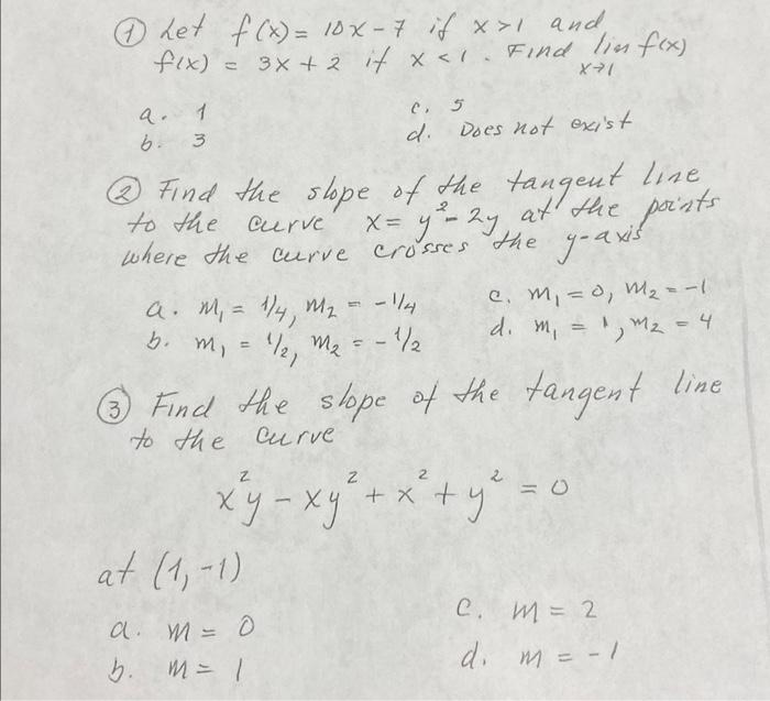 Solved (1) Let f(x)=10x−7 if x>1 and f(x)=3x+2 if x