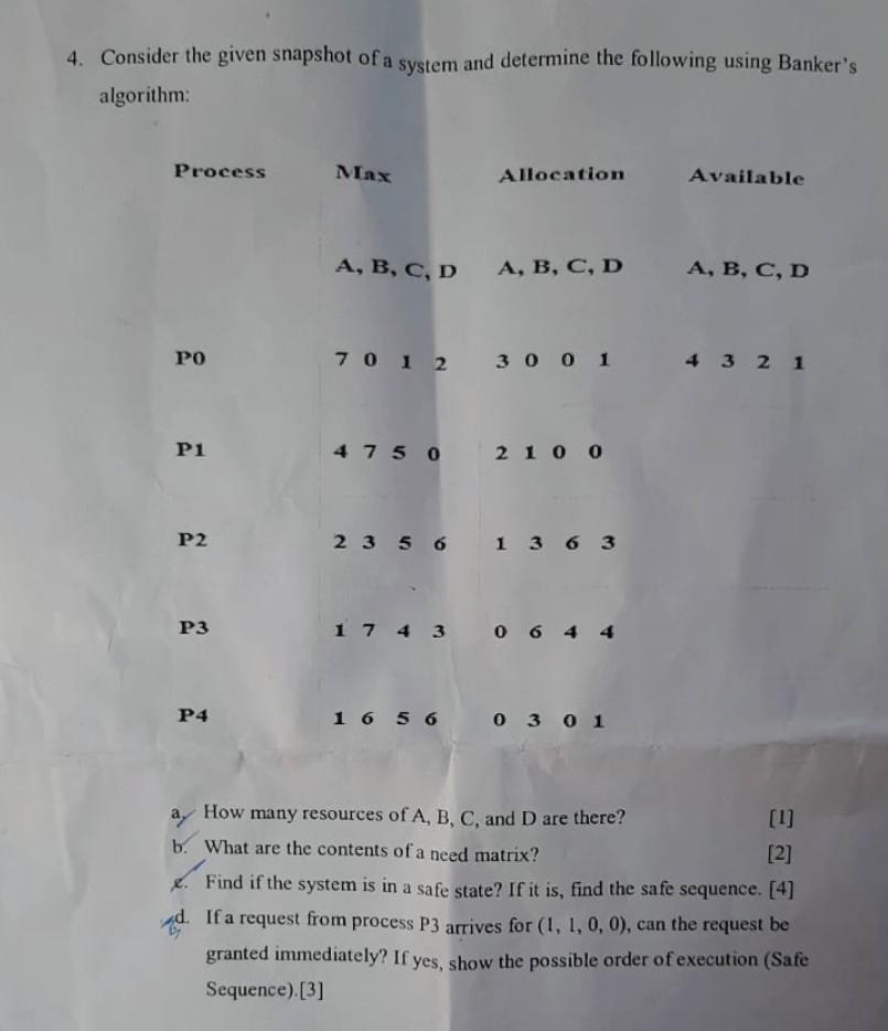 Solved 4. Consider the given snapshot of a system and | Chegg.com Solved 4. Consider the given snapshot of a system and | Chegg.com