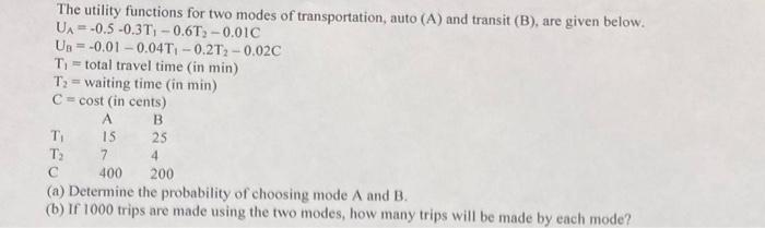 Solved The utility functions for two modes of | Chegg.com