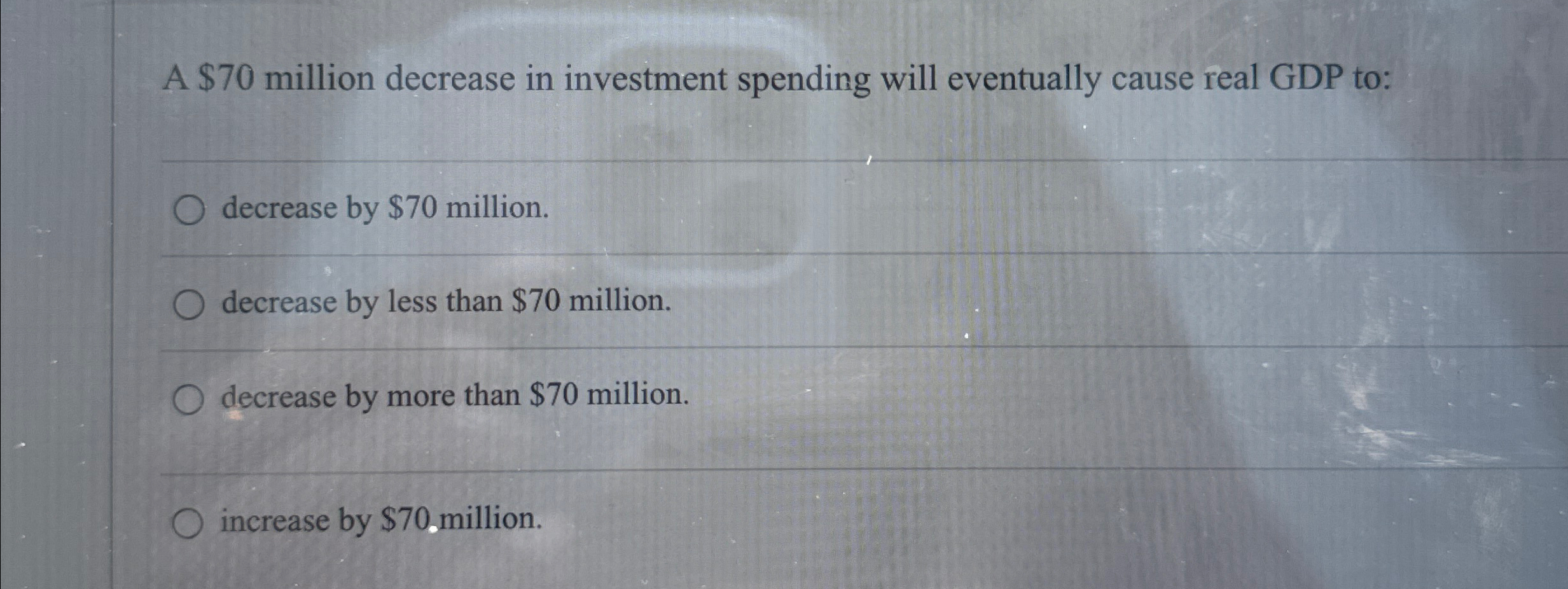 Solved A $70 ﻿million decrease in investment spending will | Chegg.com