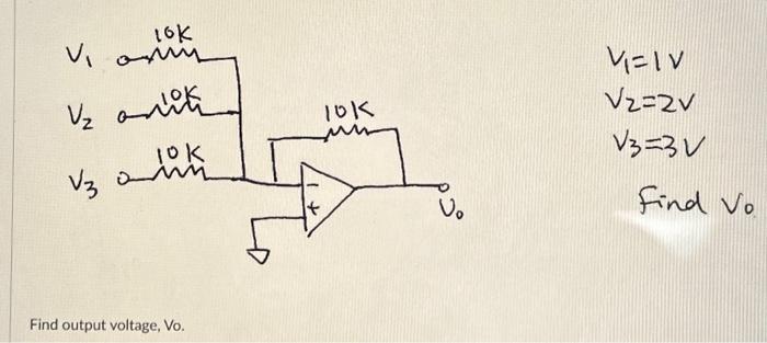v1=1vv2=2 VV3=3 V Find v0 Find output voltage, Vo. | Chegg.com