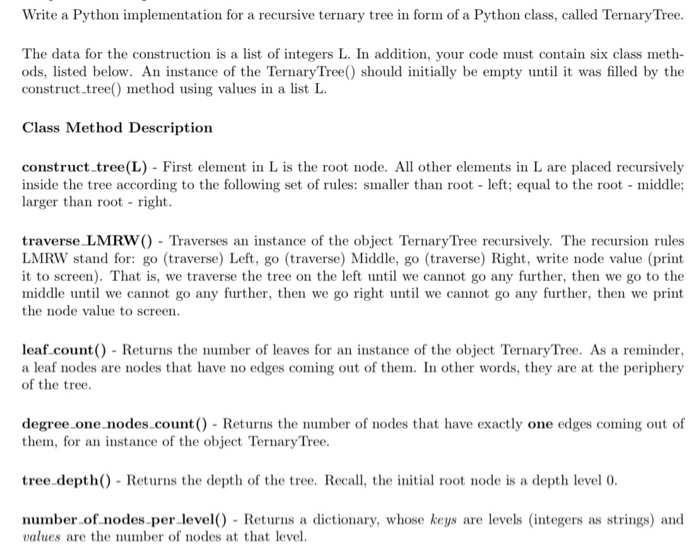 Solved Write A Python Implementation For A Recursive Ternary 0680