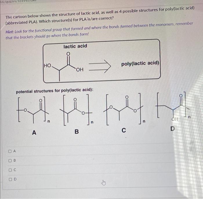 Solved The cartoon below shows the structure of lactic acid, | Chegg.com
