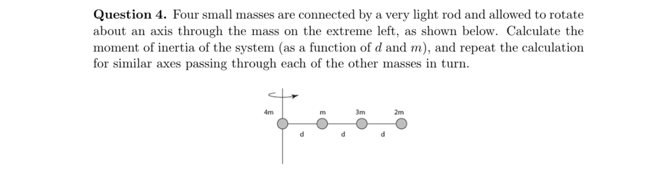 Solved Question 4. ﻿Four small masses are connected by a | Chegg.com