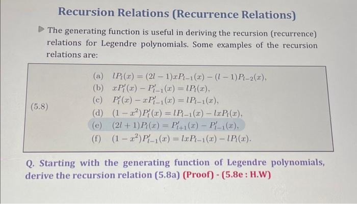 Solved can you proof (e)Recursion Relations (Recurrence | Chegg.com