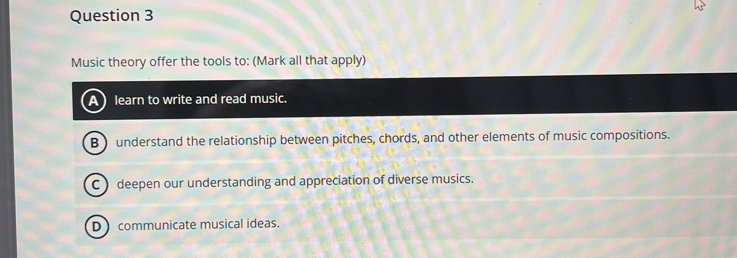 Question 3Music theory offer the tools to: (Mark all | Chegg.com