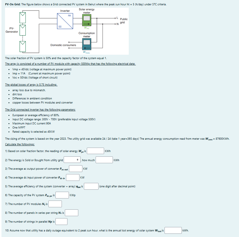 Solved PV-On Grid: The figure below shows a Grid connected | Chegg.com