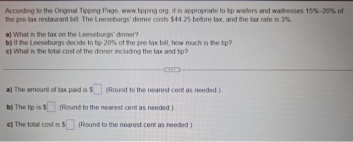 Solved According to the Original Tipping Page, www tipping | Chegg.com
