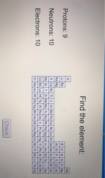 Solved Find the element: Protons: 9 Neutrons: 10 H He Li Be | Chegg.com