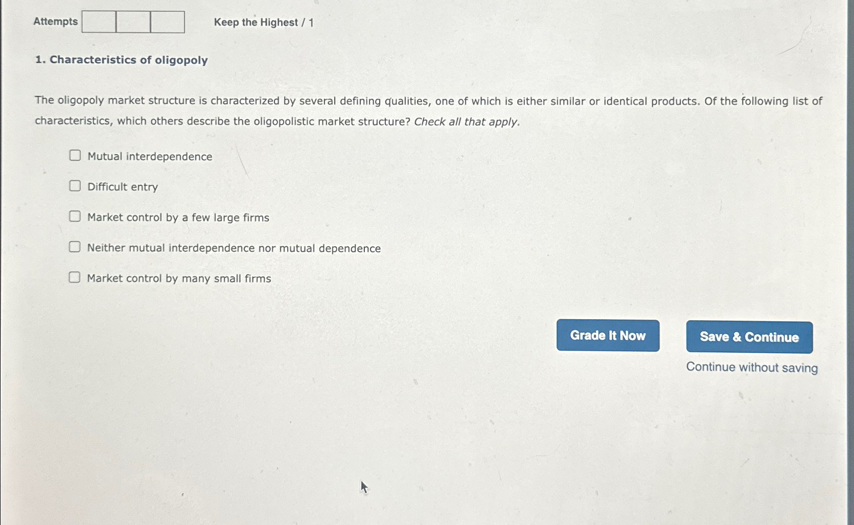 Solved AttemptsKeep the Highest / 1Characteristics of | Chegg.com