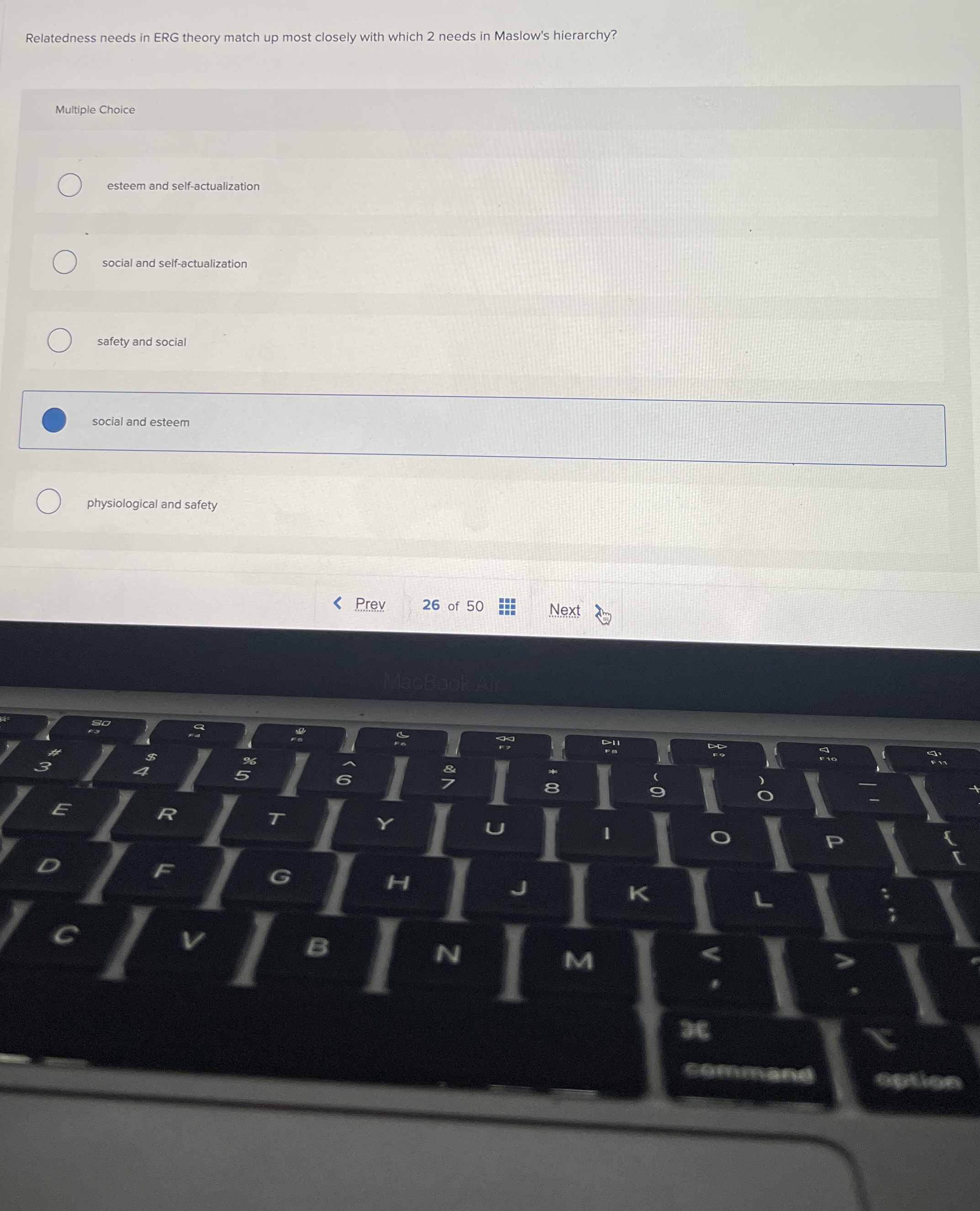 Solved Relatedness needs in ERG theory match up most closely | Chegg.com