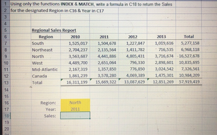 Solved 1 Using only the functions INDEX & MATCH, write a | Chegg.com
