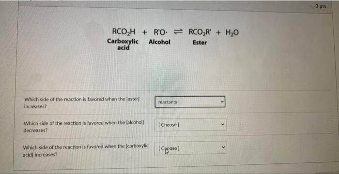 Solved RCO2H+R′O⋅⇌RCO2R′+H2O Carboxylic Alcohol Ester acid | Chegg.com