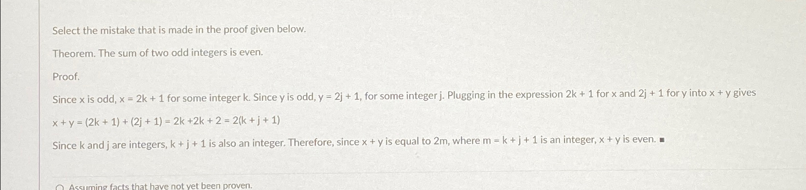 Solved Select the mistake that is made in the proof given | Chegg.com