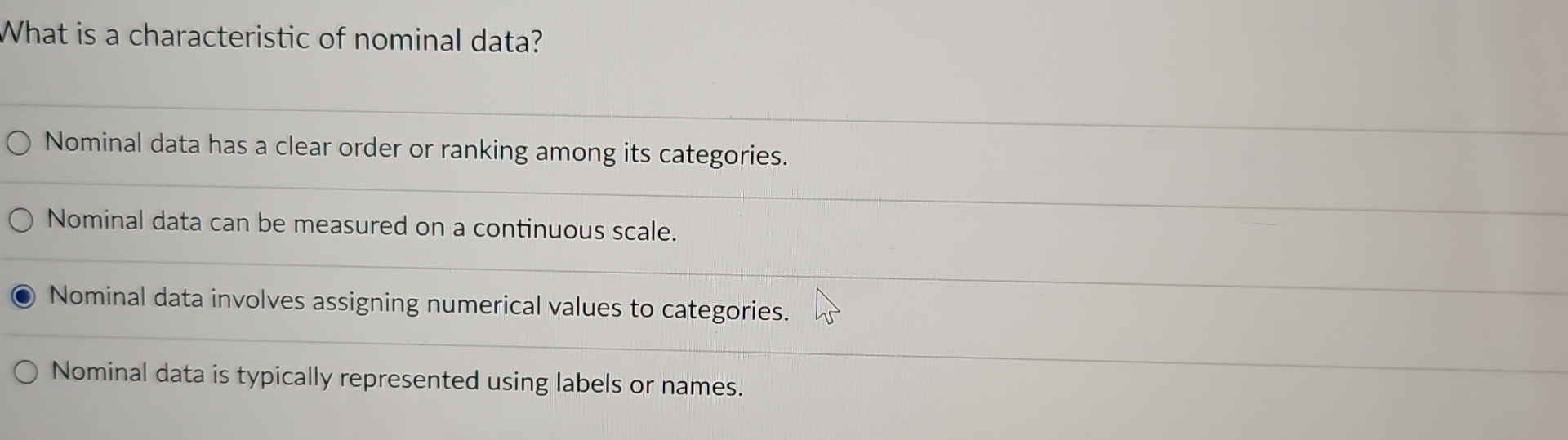 Solved What is a characteristic of nominal data?Nominal data | Chegg.com