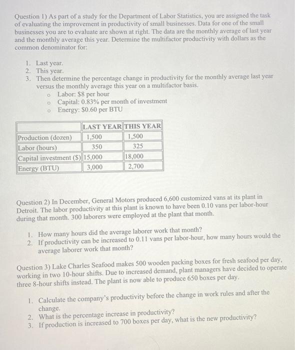 Solved Question 1) As part of a study for the Department of | Chegg.com