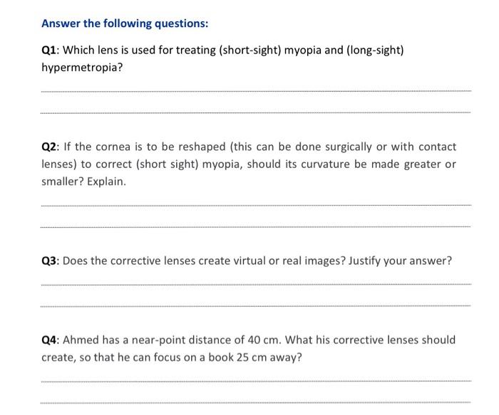 Solved Answer the following questions: Q1: Which lens is | Chegg.com