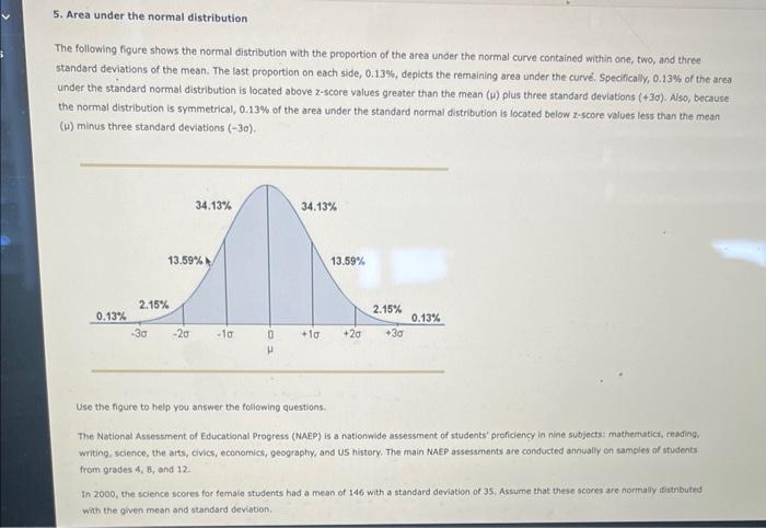 Solved 5. Area under the normal distribution The following | Chegg.com