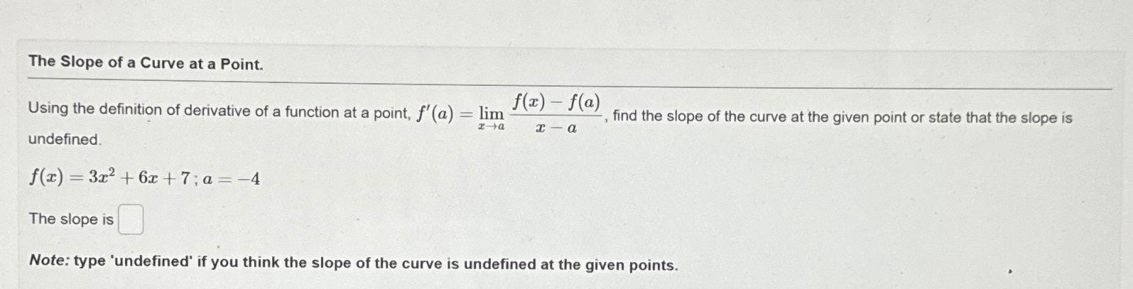 Solved The Slope of a Curve at a Point.Using the definition | Chegg.com