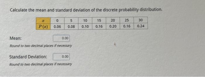 Solved Calculate the mean and standard deviation of the | Chegg.com