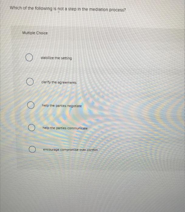 Solved Which of the following is not a step in the mediation | Chegg.com
