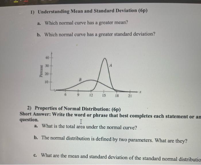 Solved 1) Understanding Mean and Standard Deviation (6p) a. | Chegg.com