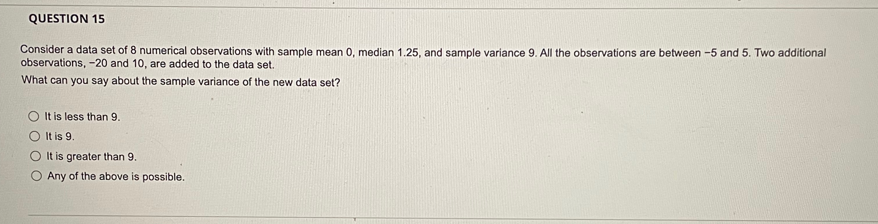 Solved QUESTION 15Consider a data set of 8 ﻿numerical | Chegg.com