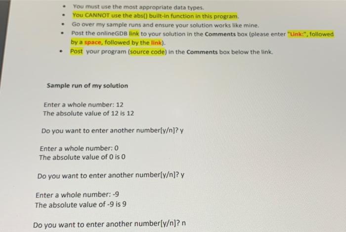 Solved write a Python program that calculates the absolute | Chegg.com