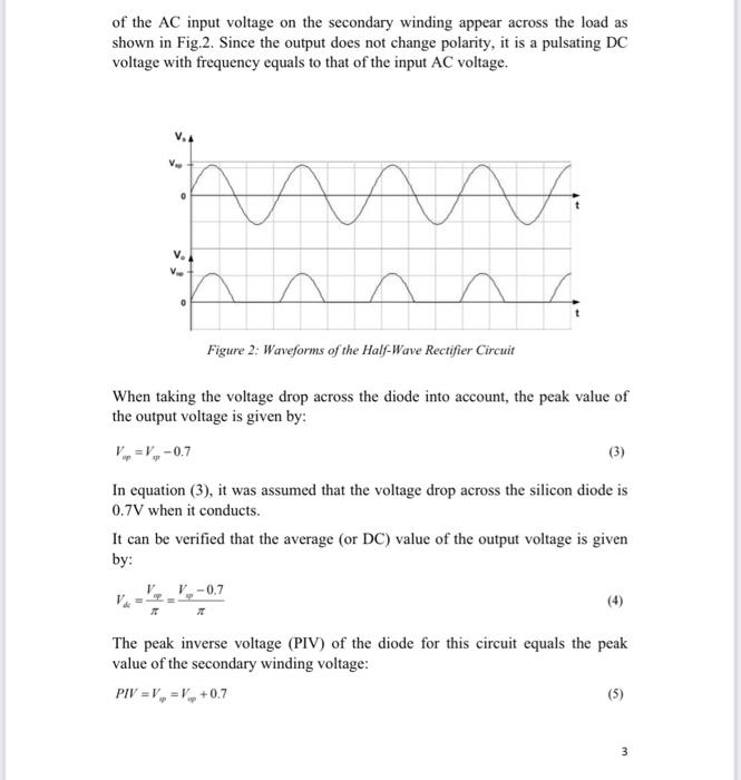 Solved Experiment No.3 Rectifier Circuits Object The purpose | Chegg.com