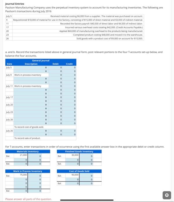 Solved lournal EntriesFor Taccourits, eriter transactions in | Chegg.com