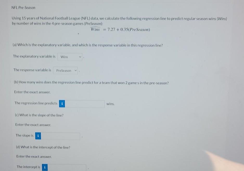 Solved NFL Pre Season Using 15 years of National Football | Chegg.com
