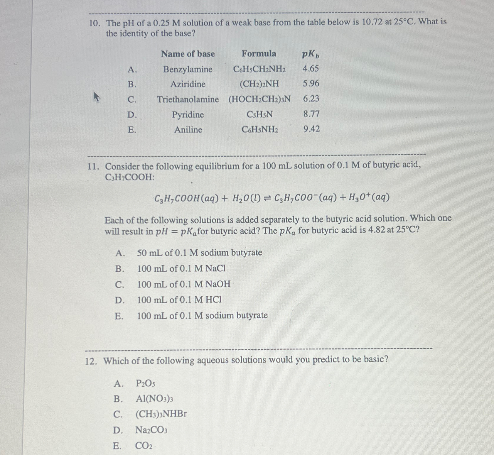 Solved The pH ﻿of a 0.25M ﻿solution of a weak base from the | Chegg.com