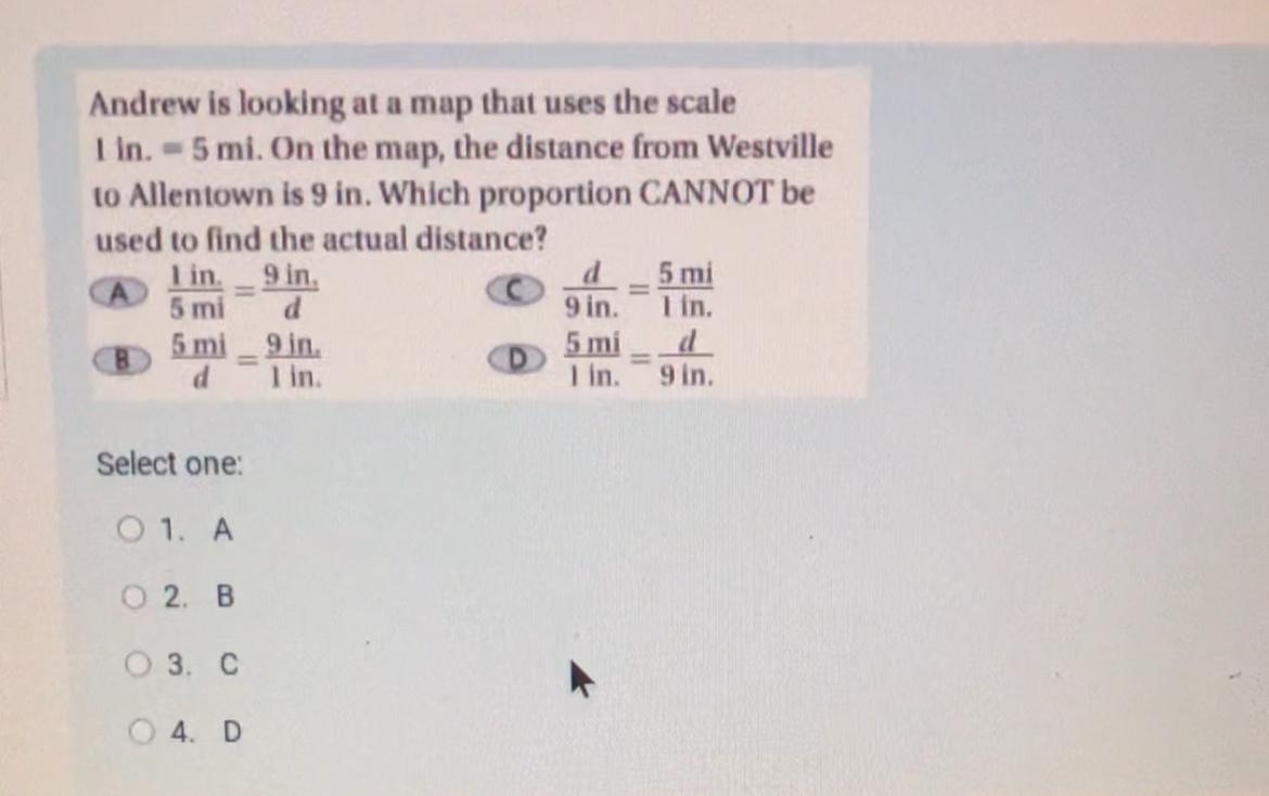 Solved Andrew is looking at a map that uses the scale Iin. | Chegg.com