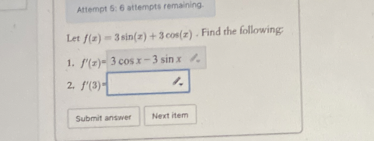 Attempt 5: 6 ﻿attempts remaining.Let | Chegg.com