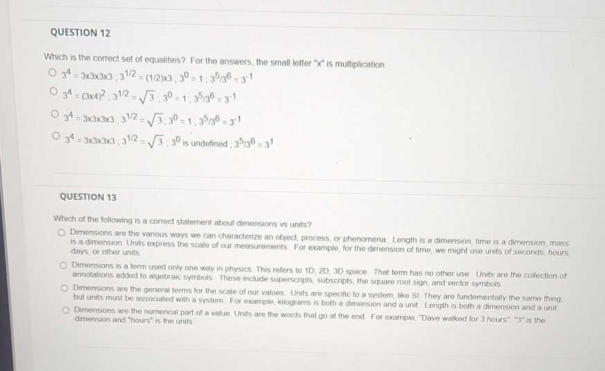 Solved QUESTION 12Which is the correct set of equalities? | Chegg.com