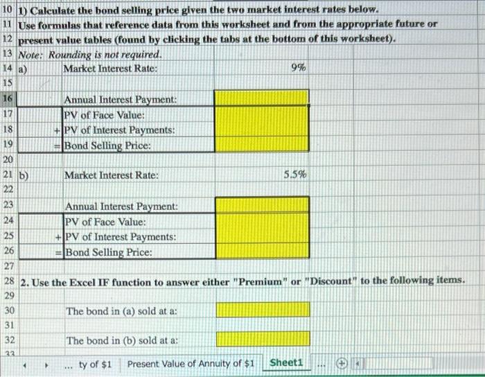 Solved Bond Pricing using Present Value Tables using Excel's | Chegg.com
