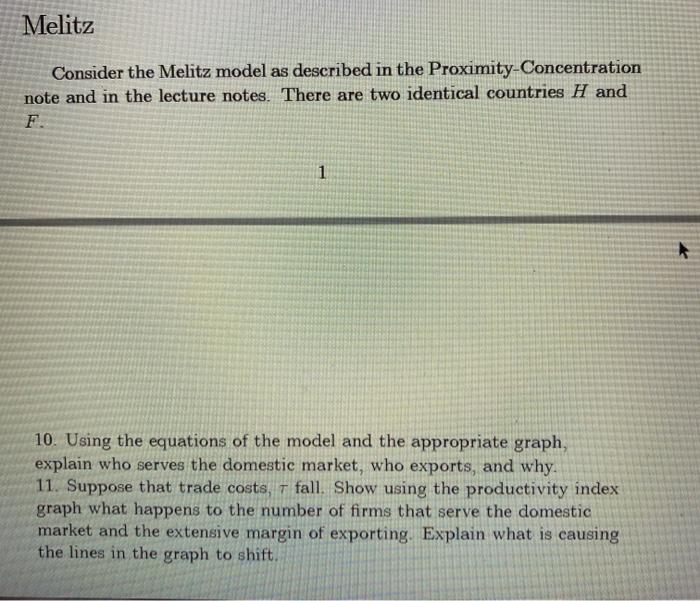 Melitz Consider the Melitz model as described in the | Chegg.com