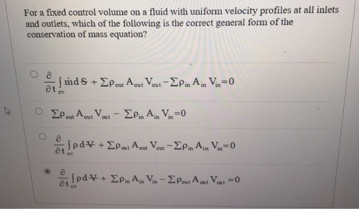 Solved For a fixed control volume on a fluid with uniform | Chegg.com