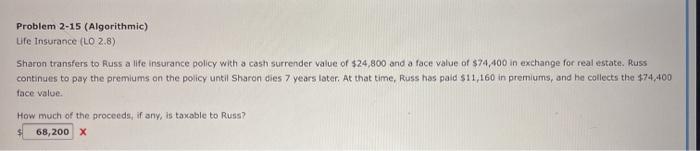 Solved Problem 2-15 (Algorithmic) Life Insurance (LO 2.8) | Chegg.com