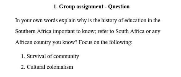 1. Group assignment - Question In your own words | Chegg.com