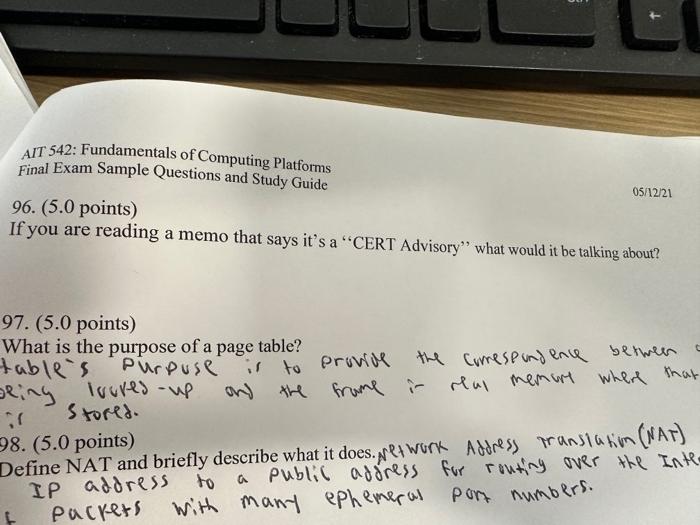 Solved 103. (5.0 points) A user is working on a computer | Chegg.com