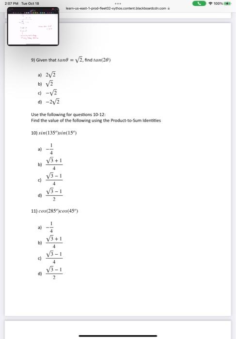 Solved 1) Given the following trigonometric function solve | Chegg.com