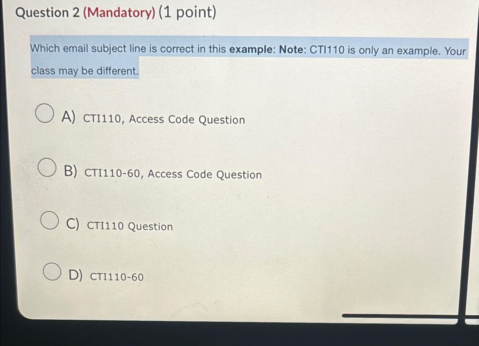 Solved Question 2 (Mandatory) (1 ﻿point)Which email subject | Chegg.com