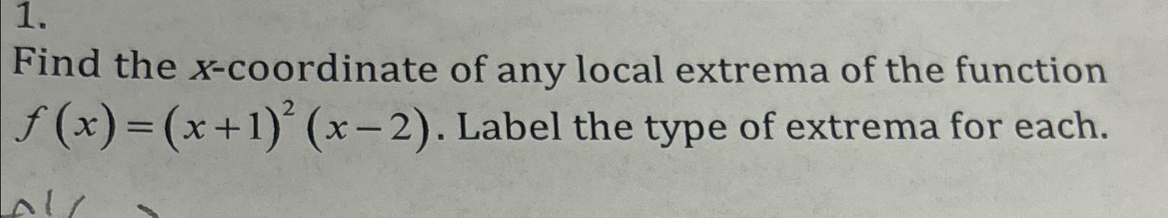 Solved Find the x-coordinate of any local extrema of the | Chegg.com