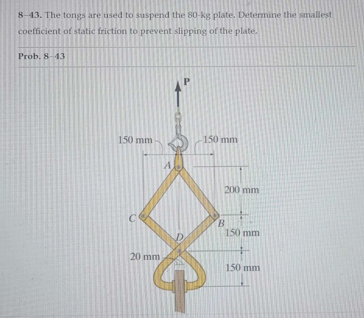 Solved 8-43. The tongs are used to suspend the 80−kg plate. | Chegg.com