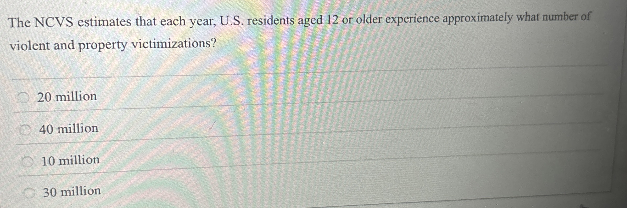 Solved The NCVS estimates that each year, U.S. ﻿residents | Chegg.com