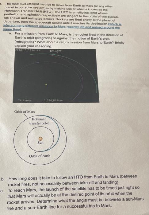 Solved The most fuel-efficient method to move from Earth to | Chegg.com