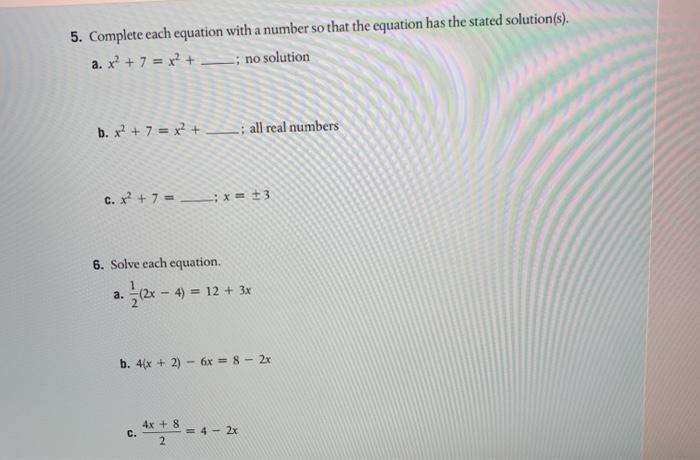 Solved 5. Complete each equation with a number so that the | Chegg.com