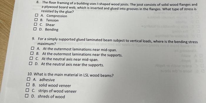 Solved 8. The floor framing of a building uses I-shaped wood | Chegg.com