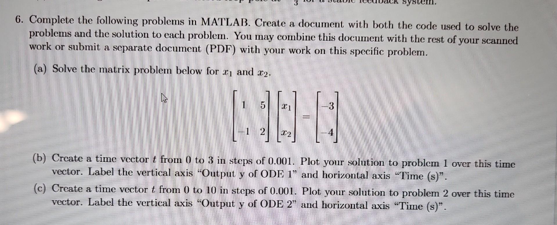 Solved Complete The Following Problems In Matlab Create A 
